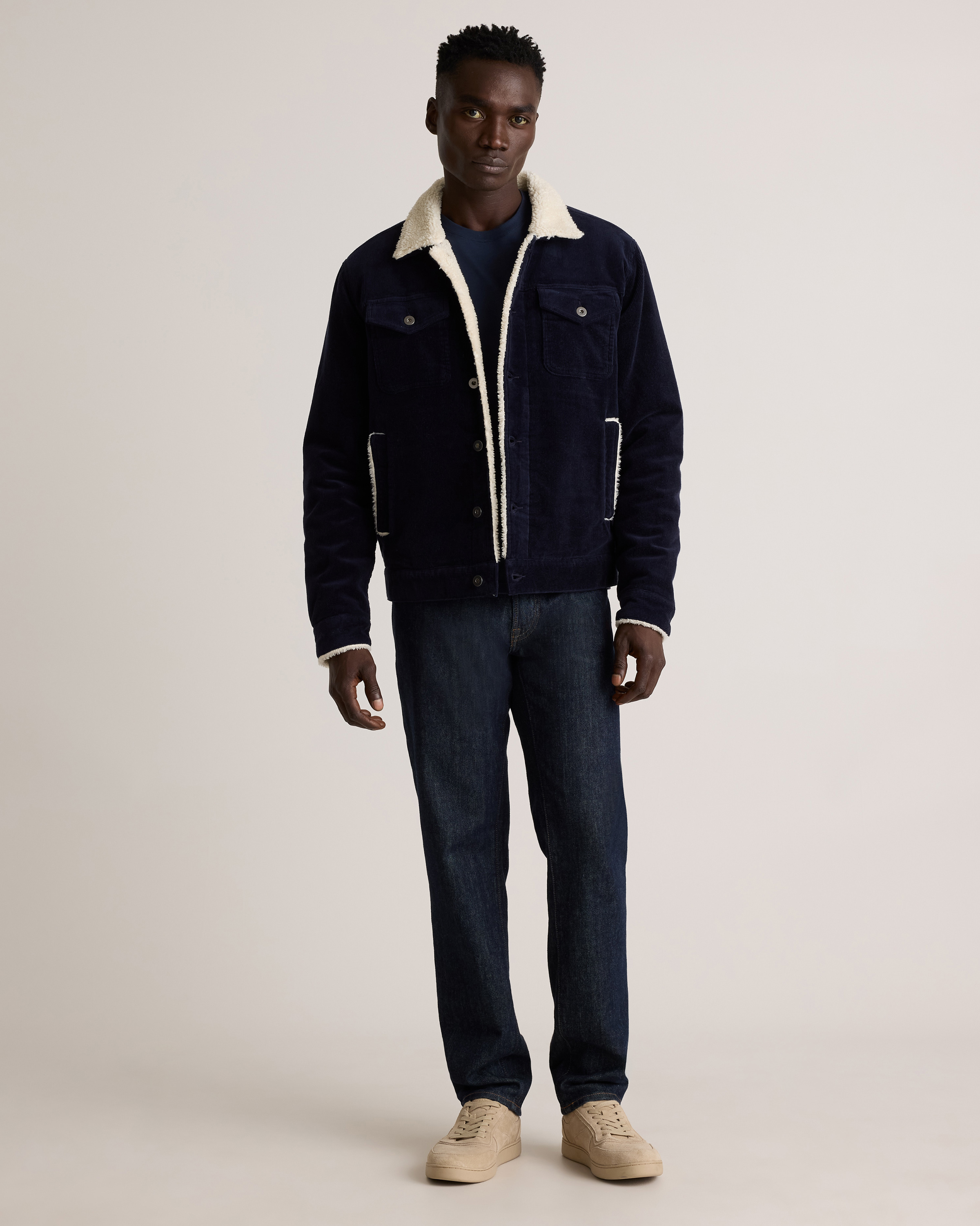 QUINCE Organic Stretch Corduroy Sherpa-Lined Trucker Jacket